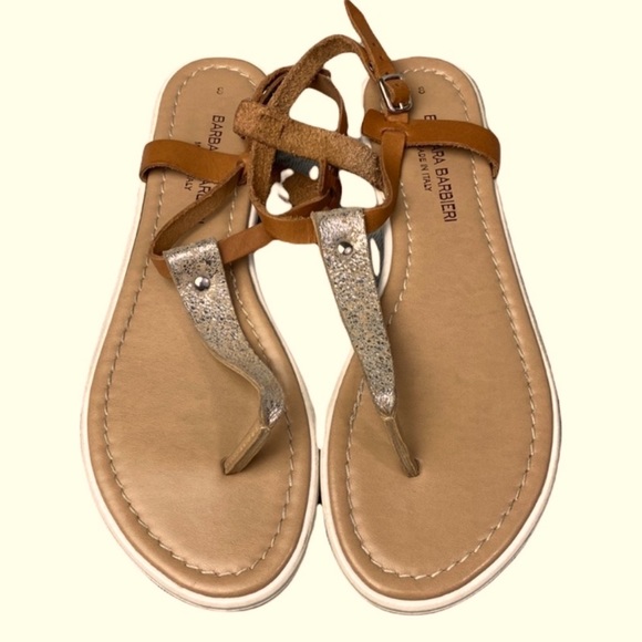 Shoes | Barbara Barbieri Sandals Womens 9 Metallic Thong Strap Cognac ...